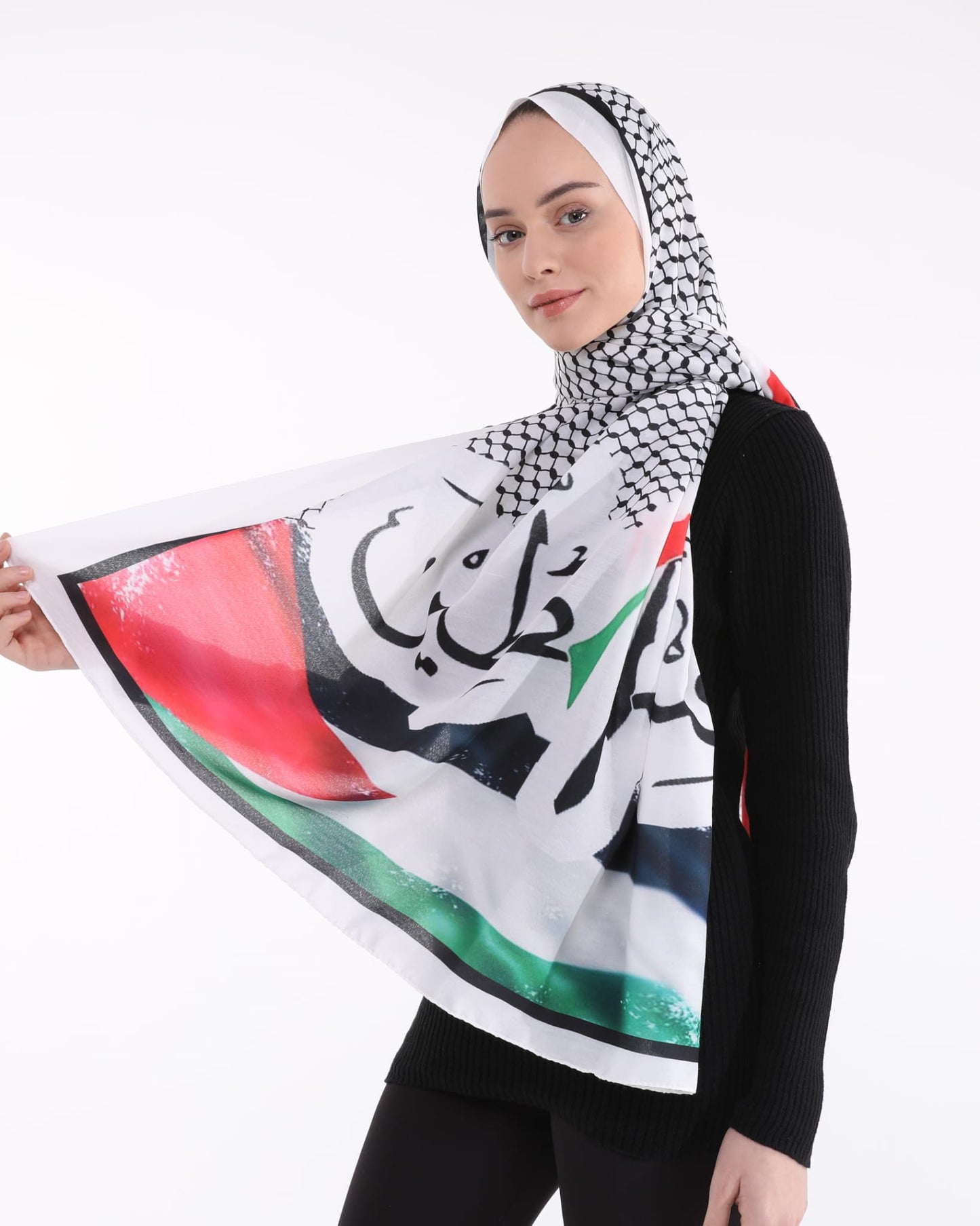 Palestinian flag kufya hijab-scarf cotton flex fabric #525 – ABAYATMUNA