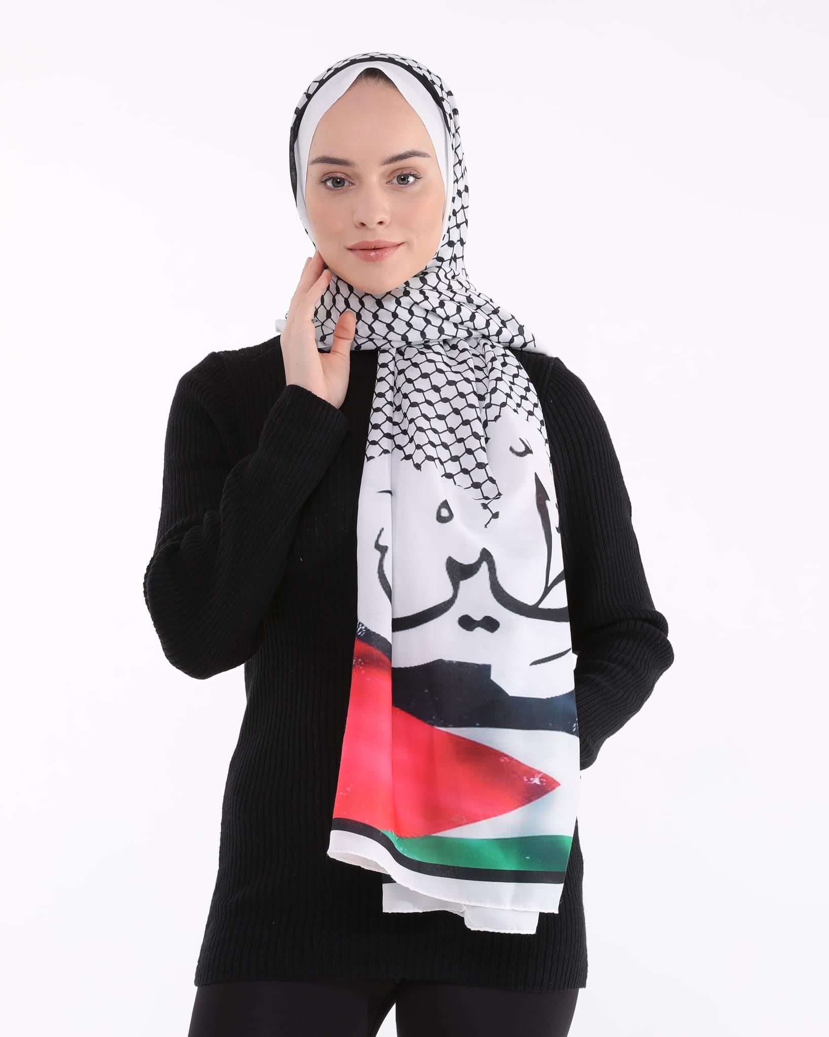 Palestinian flag kufya hijab-scarf cotton flex fabric #525 – ABAYATMUNA