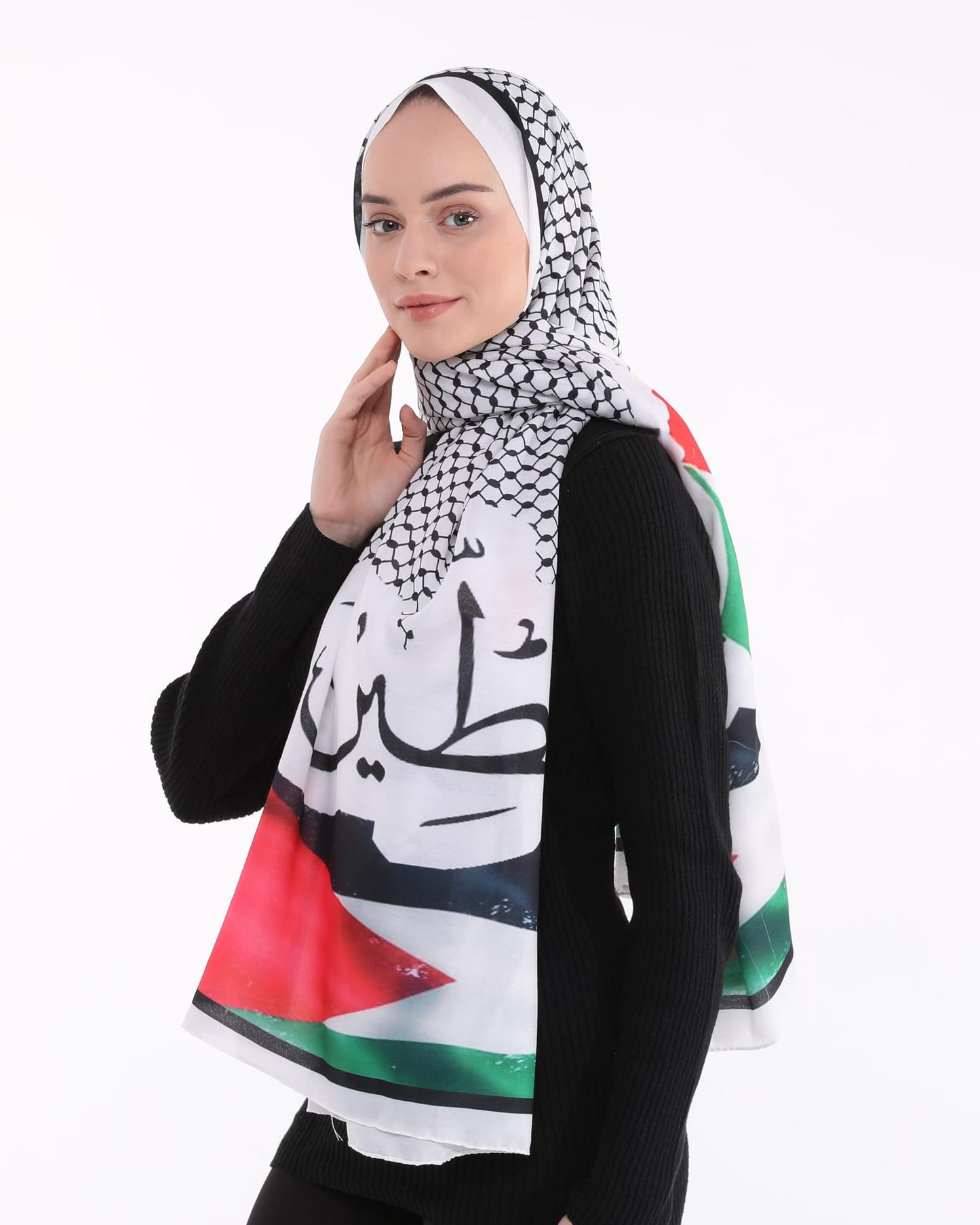Palestinian flag kufya hijab-scarf cotton flex fabric #525 – ABAYATMUNA